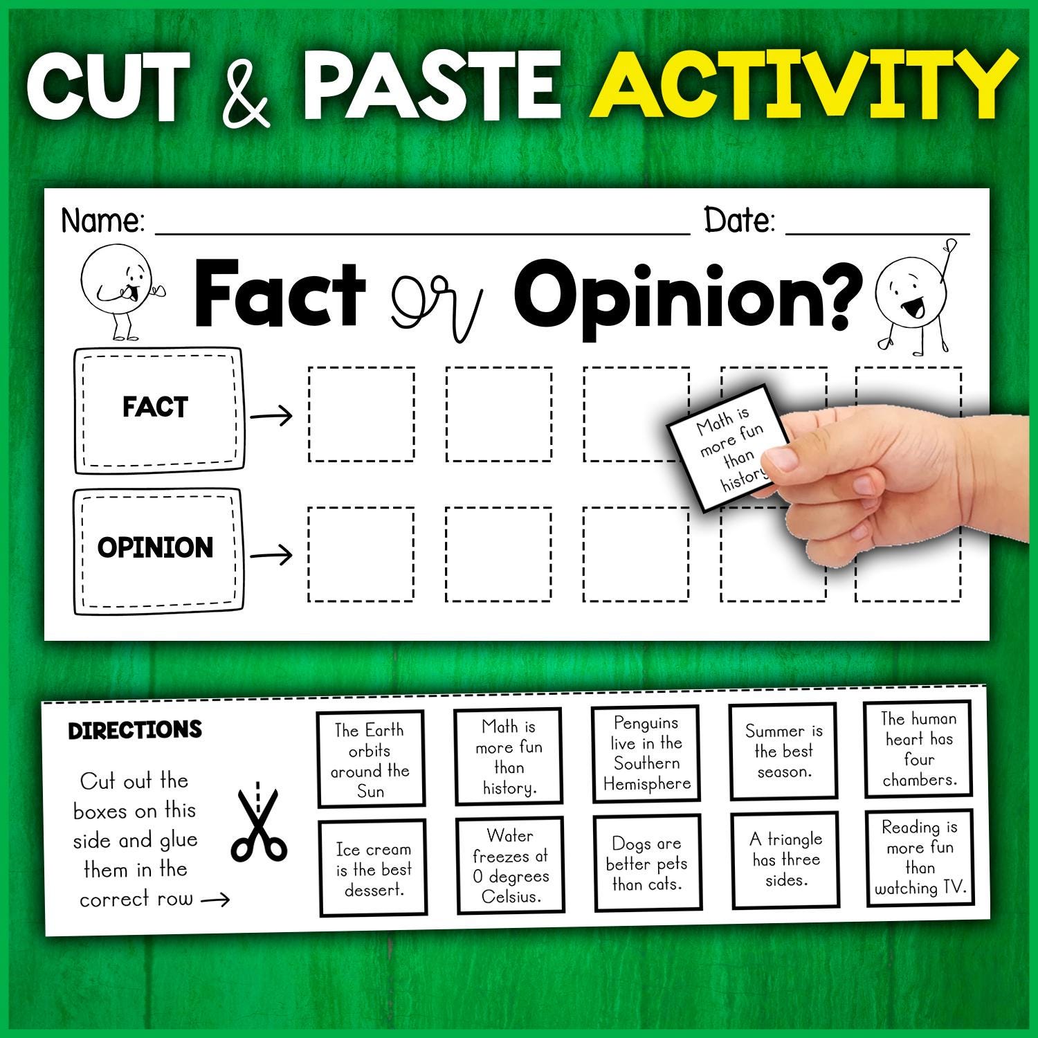 Fact and Opinion Sorting Activity | Cut and Paste Worksheet | Fact VS ...