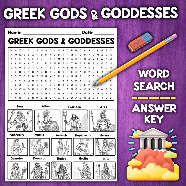Greek Gods Goddesses Worksheet Word Search Activity | Greek Mythology ...