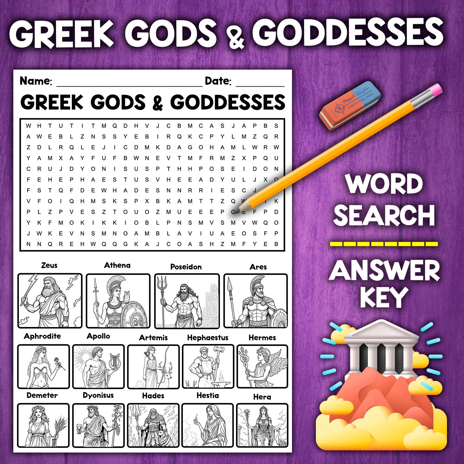 Greek Gods Goddesses Worksheet Word Search Activity | Greek Mythology ...