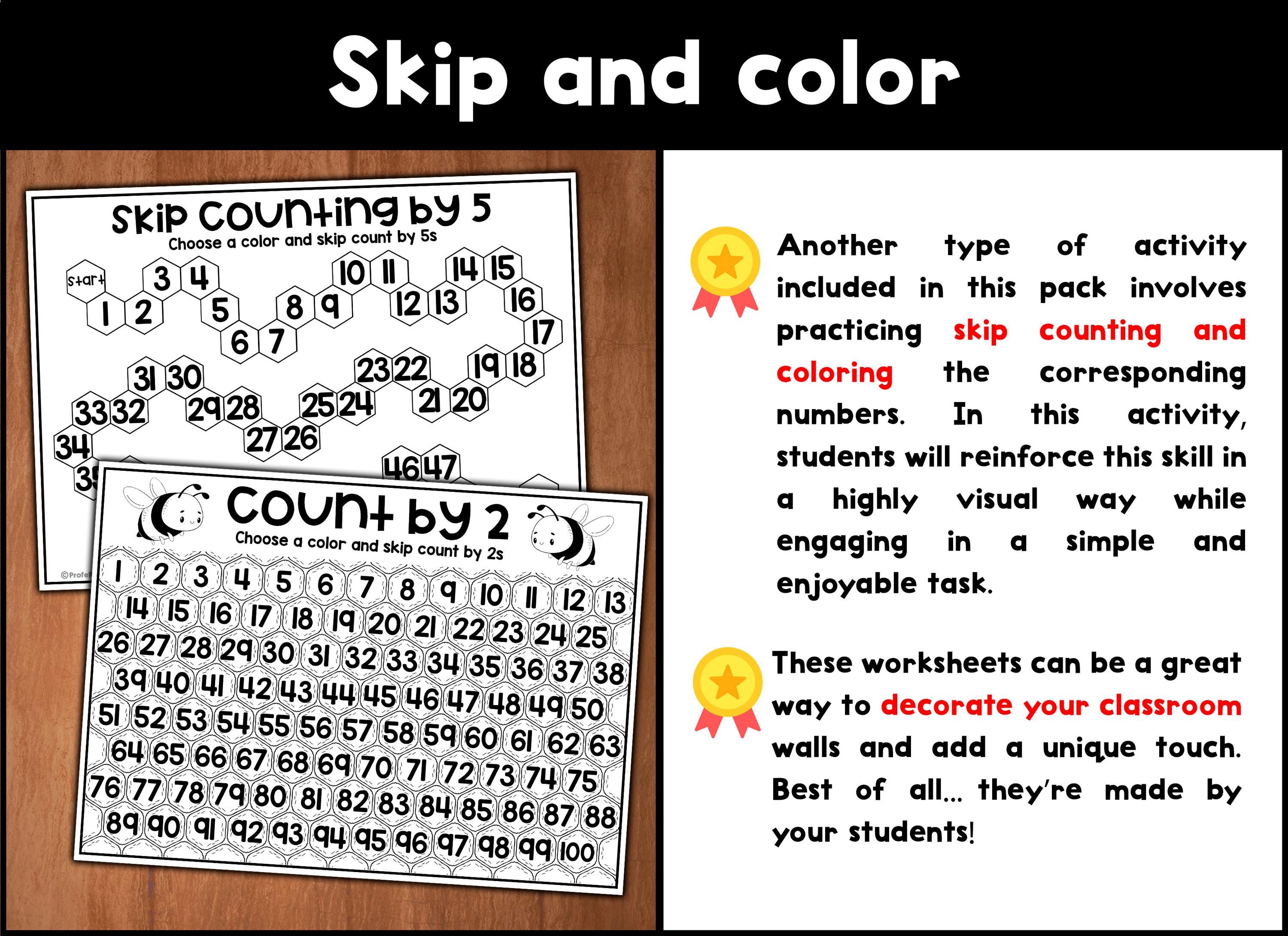 Skip Count by 2's, 3's, 5's and 10's Skip Counting Worksheets Bee ...