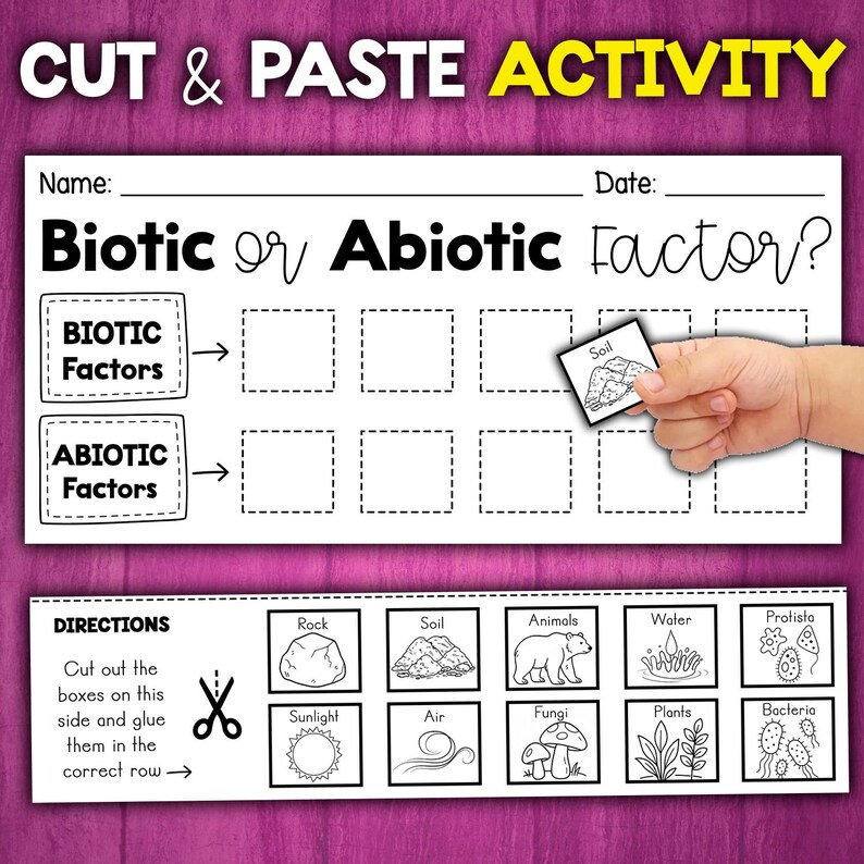 Biotic and Abiotic Factors Sorting Activity | Cut and Paste Worksheet ...