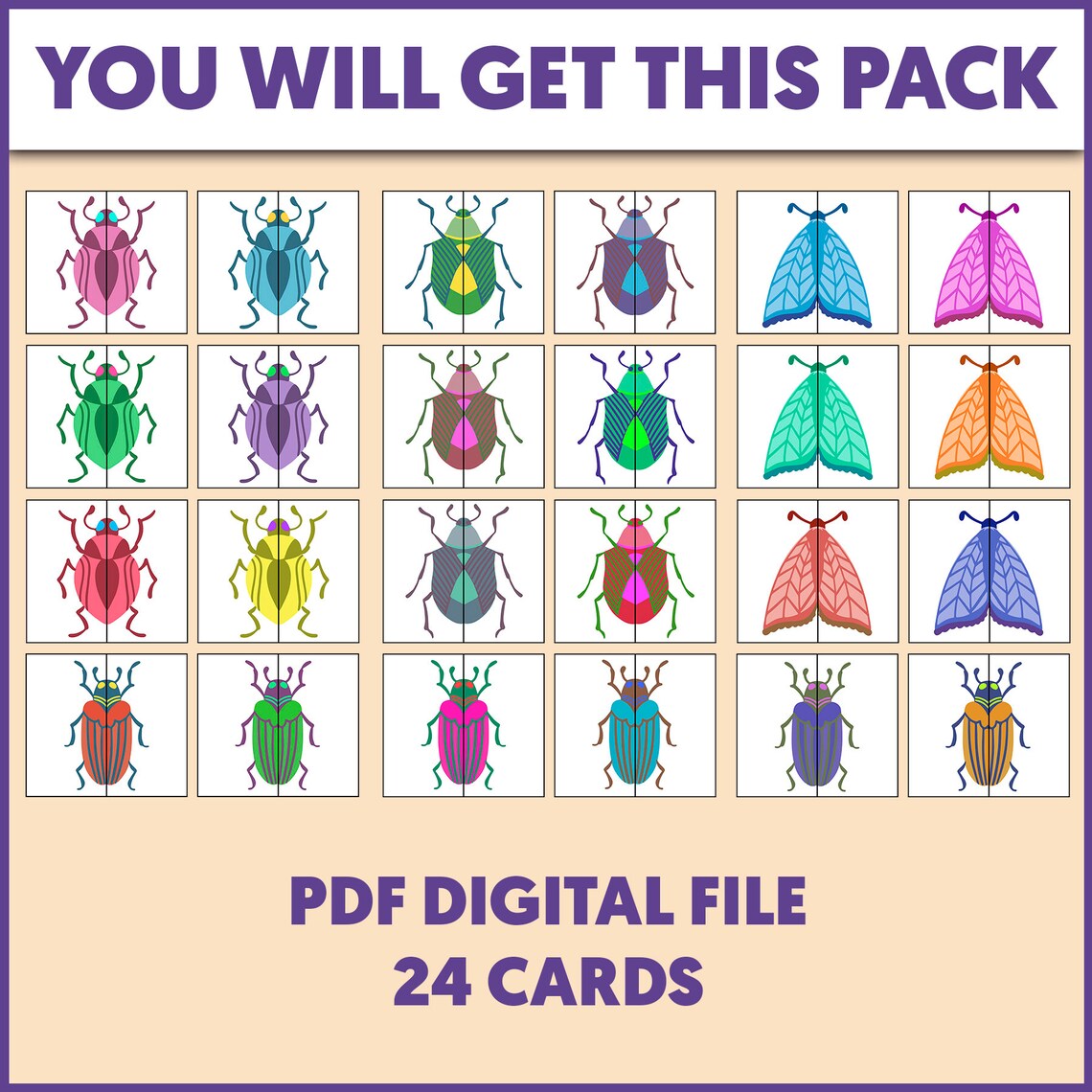 Color Matching Cards Insect and Bugs Matching Cards Memory Game Cards ...