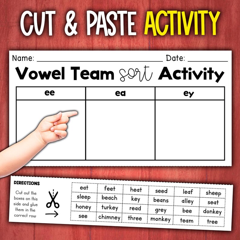 EE, EA, and EY Vowel Teams Sorting Activity | Ee Ea Ey Worksheets ...