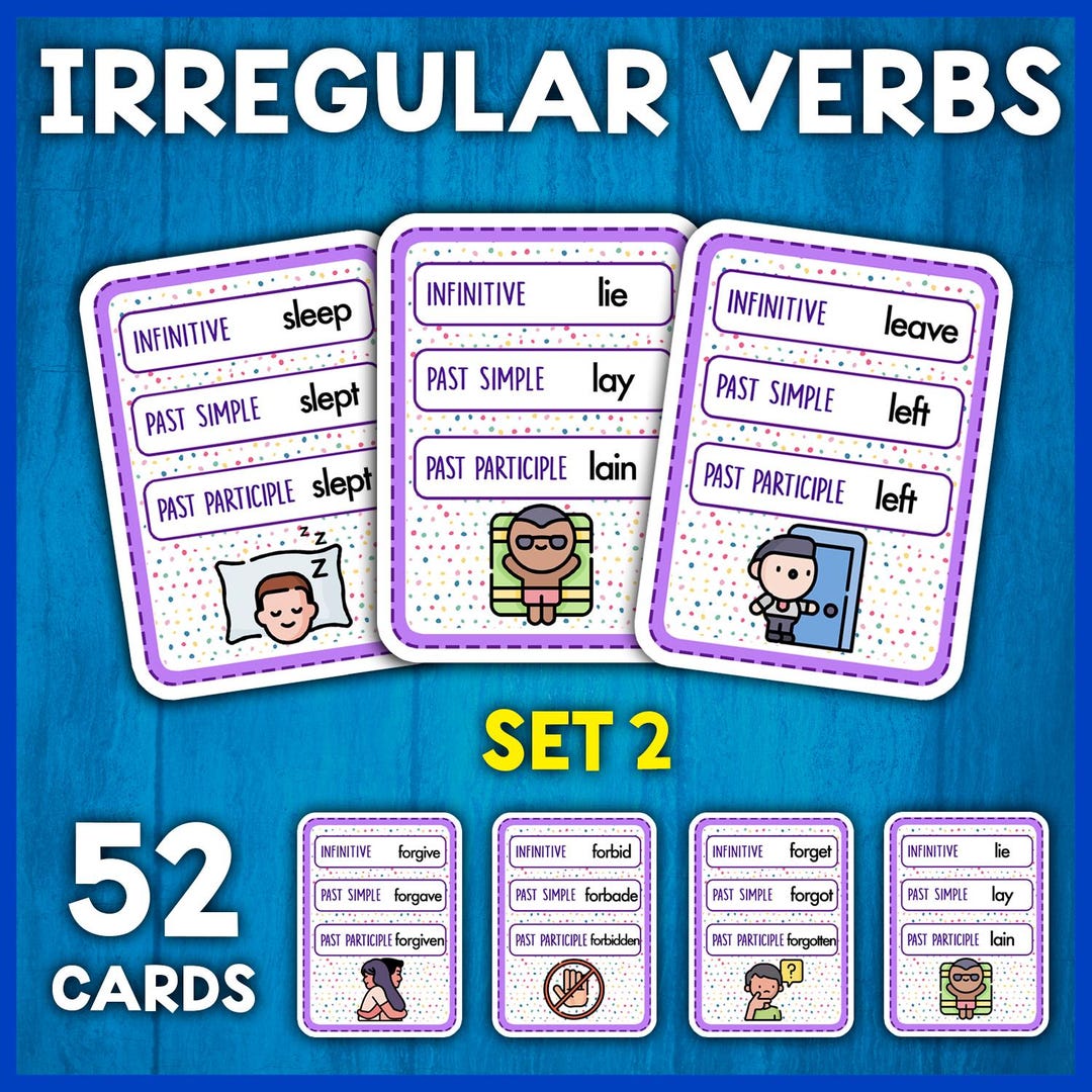Irregular Verbs Cards SET 2 | Infinitive + Past Simple + Past ...