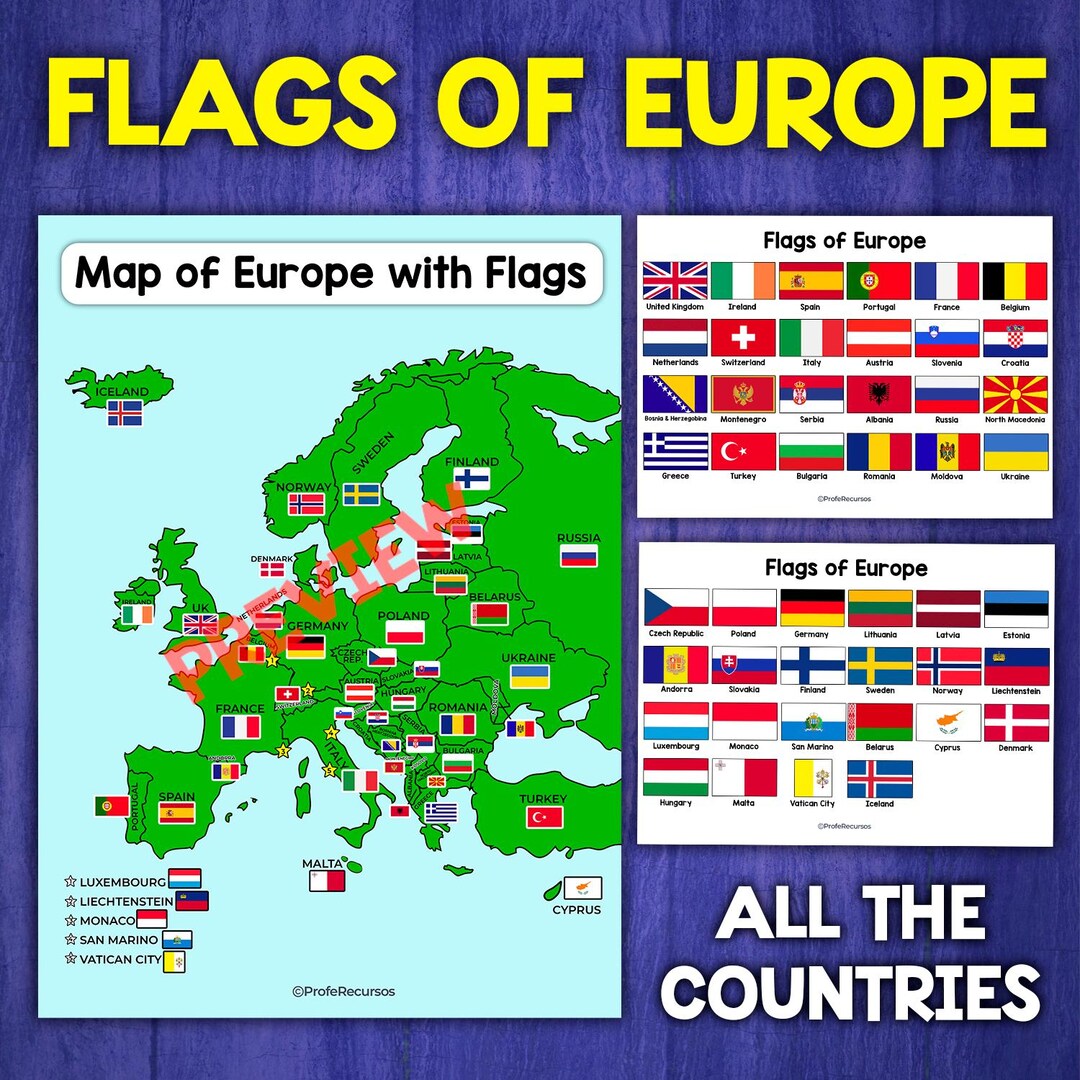 Map of Europe Political Map of Europe Flags of the Countries of Europe ...