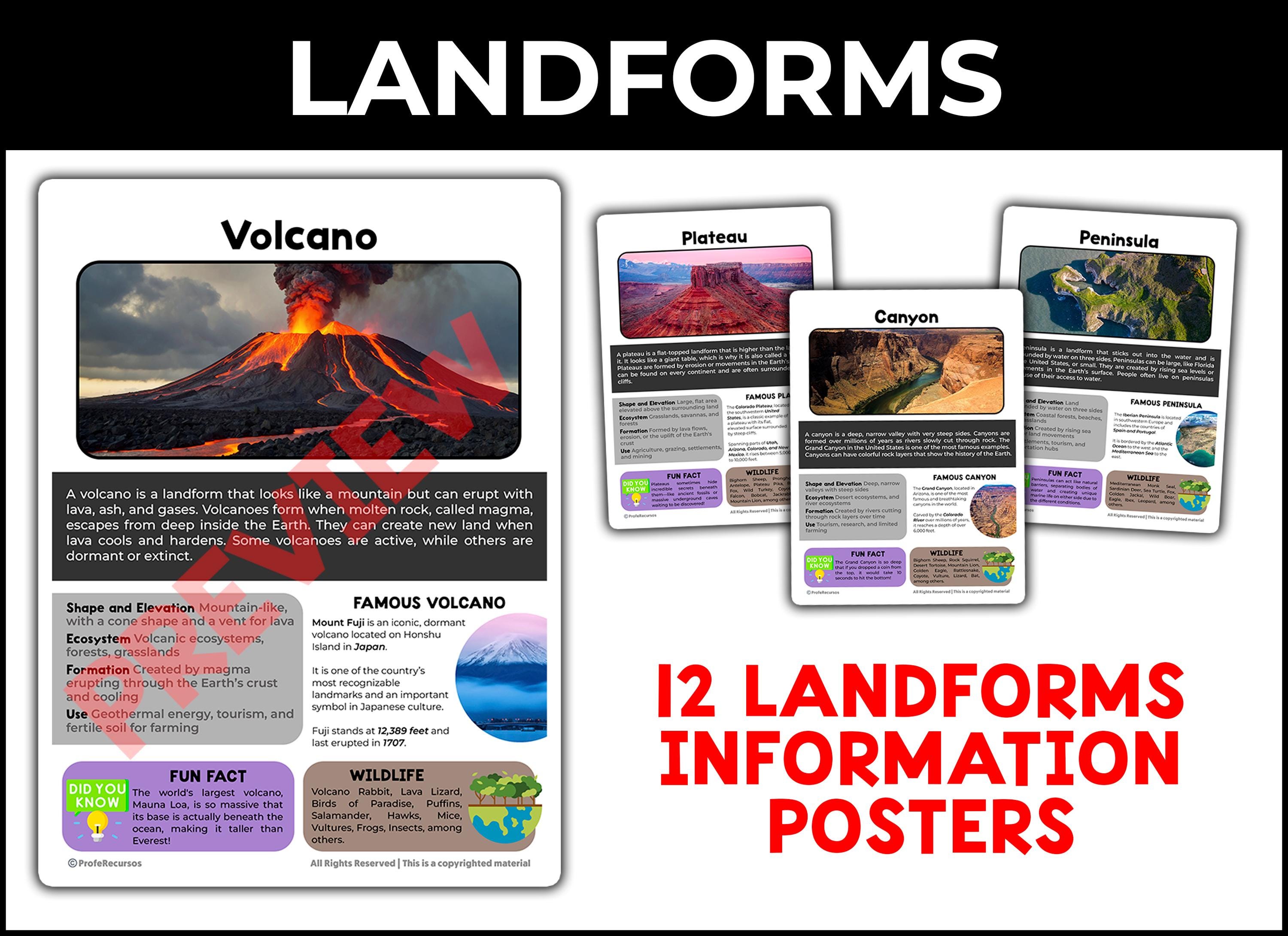 Landforms Information Posters | Landforms and Bodies of Water Reading ...