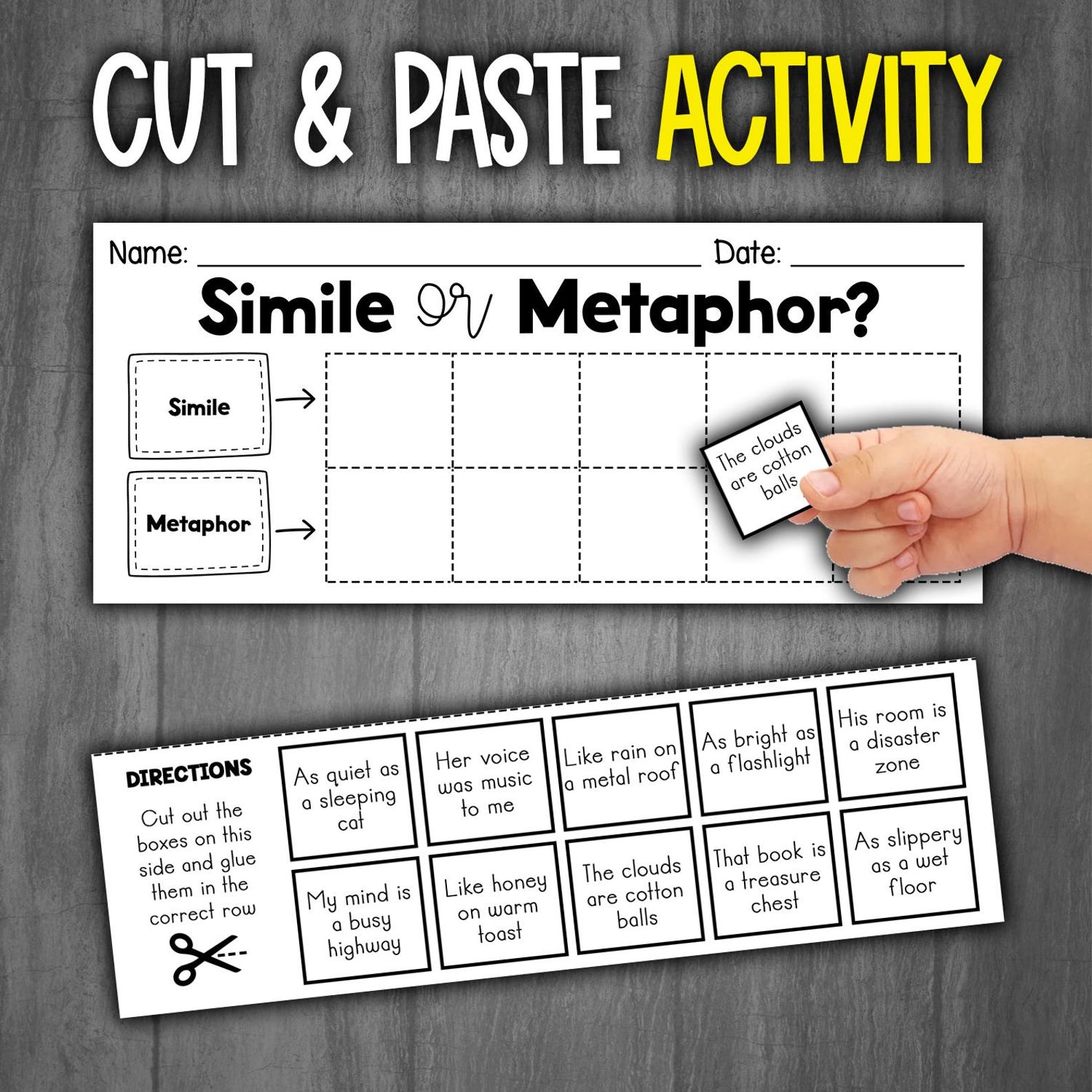 Simile and Metaphor Sorting Activity | Simile and Metaphor Worksheets ...