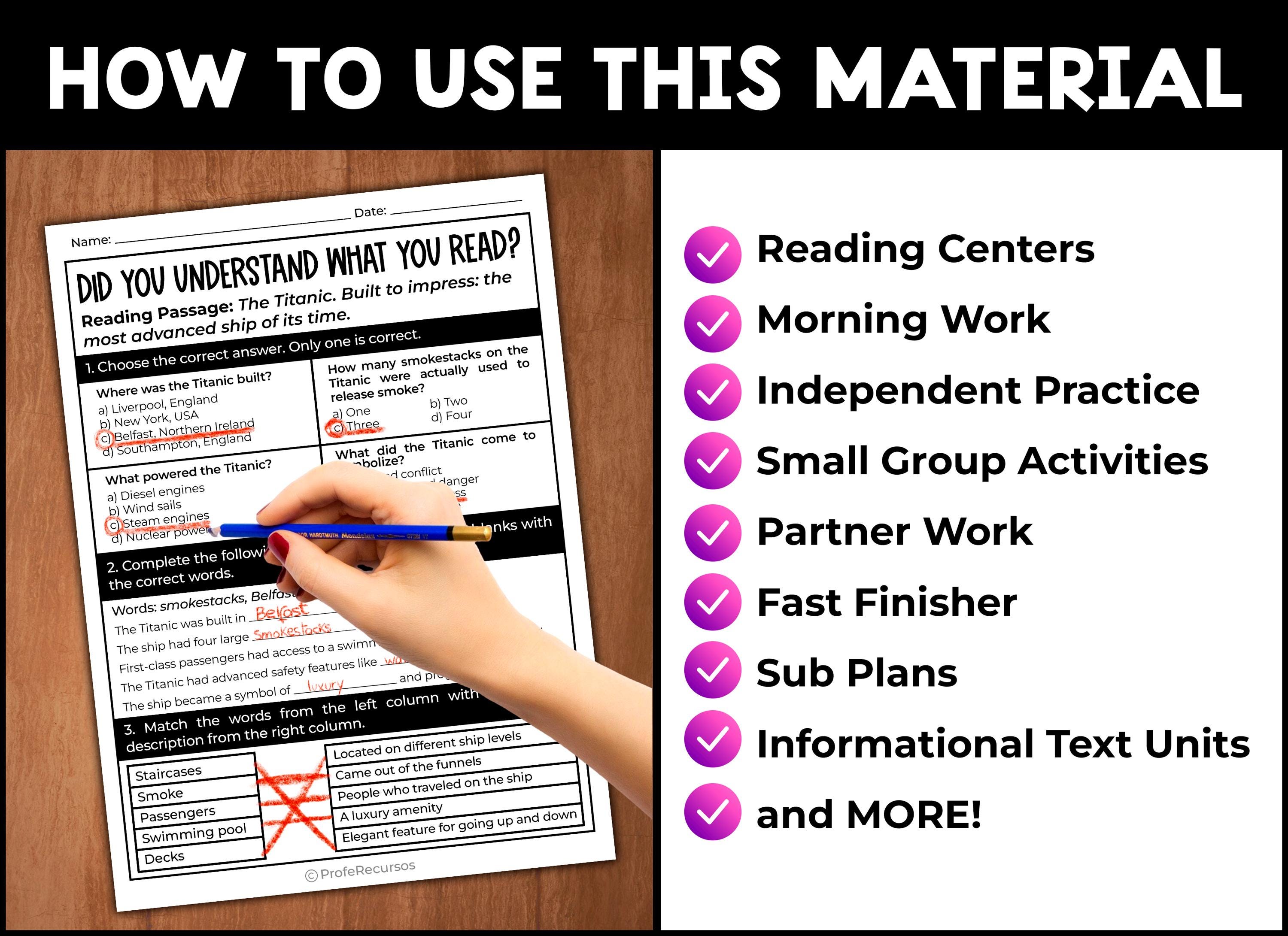 Titanic Reading Comprehension | Titanic Activities | Reading Passages ...