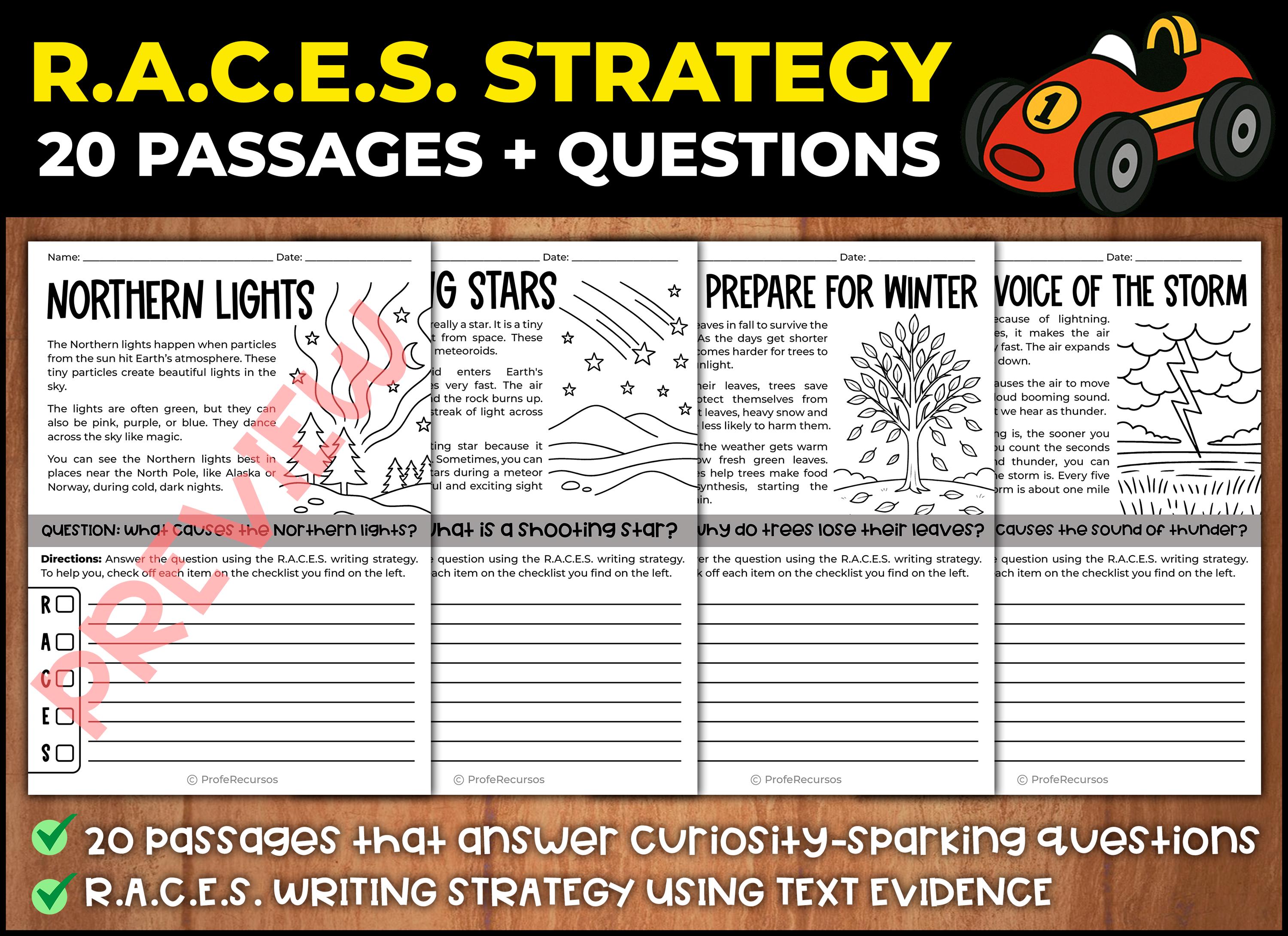 RACES Strategy Practice | Writing Activities | Text Evidence Reading ...