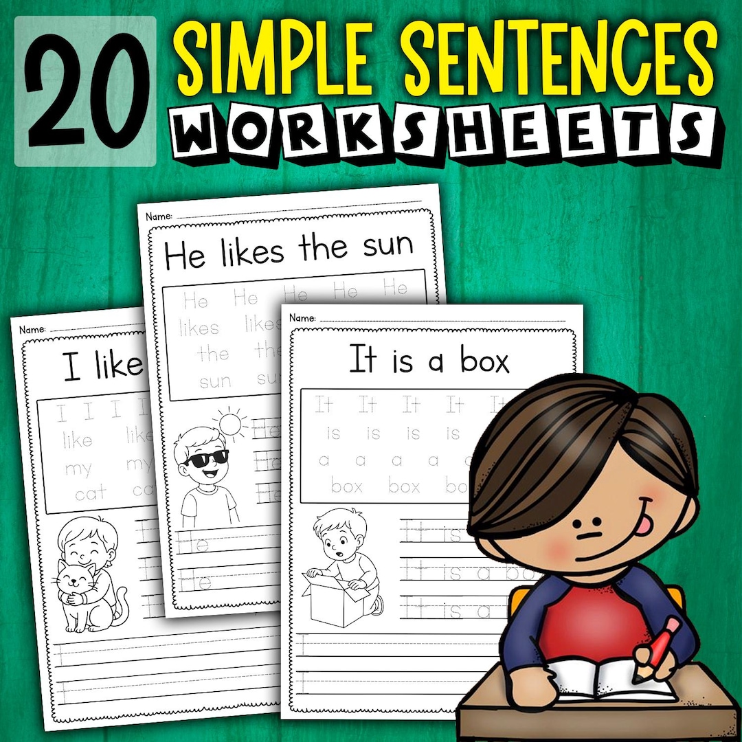 Simple Sentences Writing Practice Worksheets | Tracing Words and ...