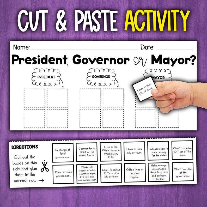 Levels of Government Sorting Activity | President, Governor, and Mayor ...