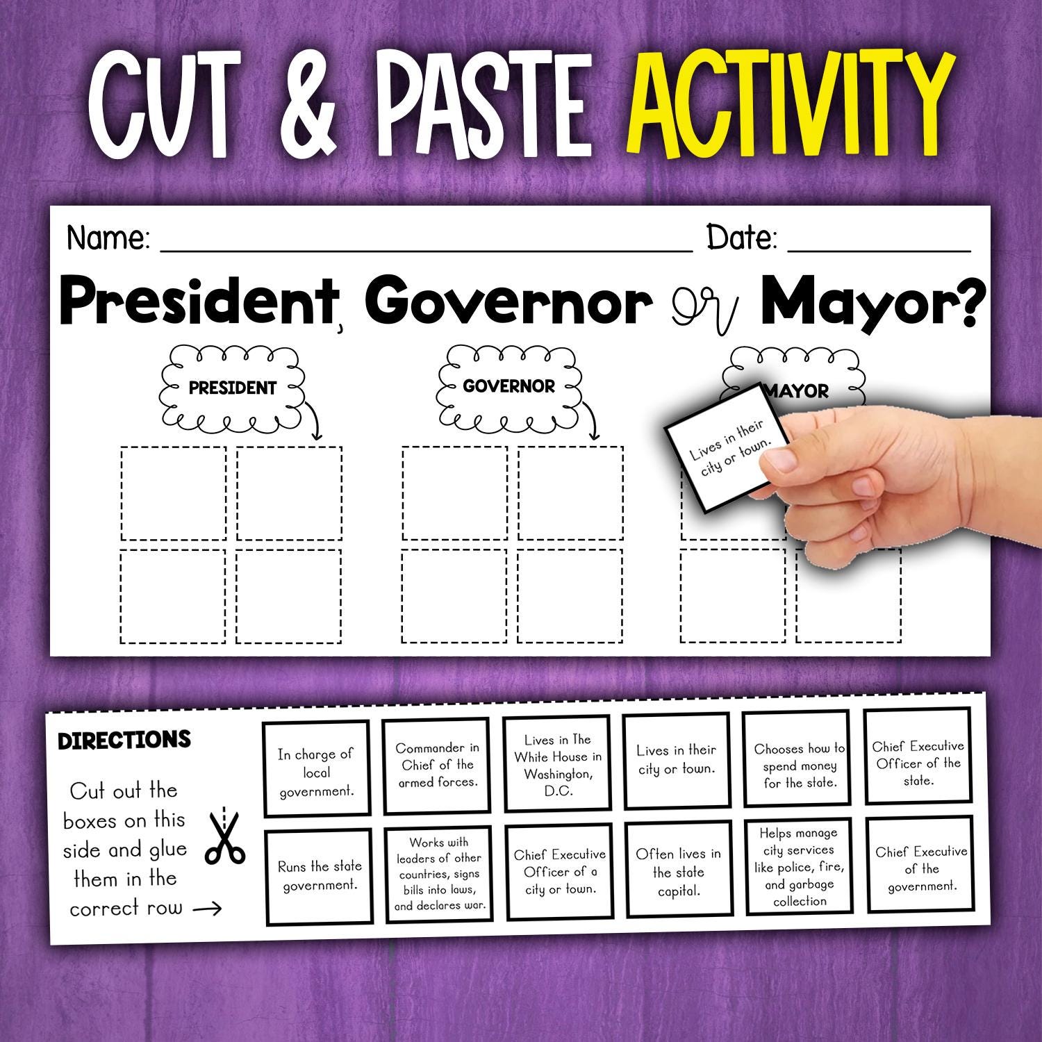 Levels of Government Sorting Activity | President, Governor, and Mayor ...