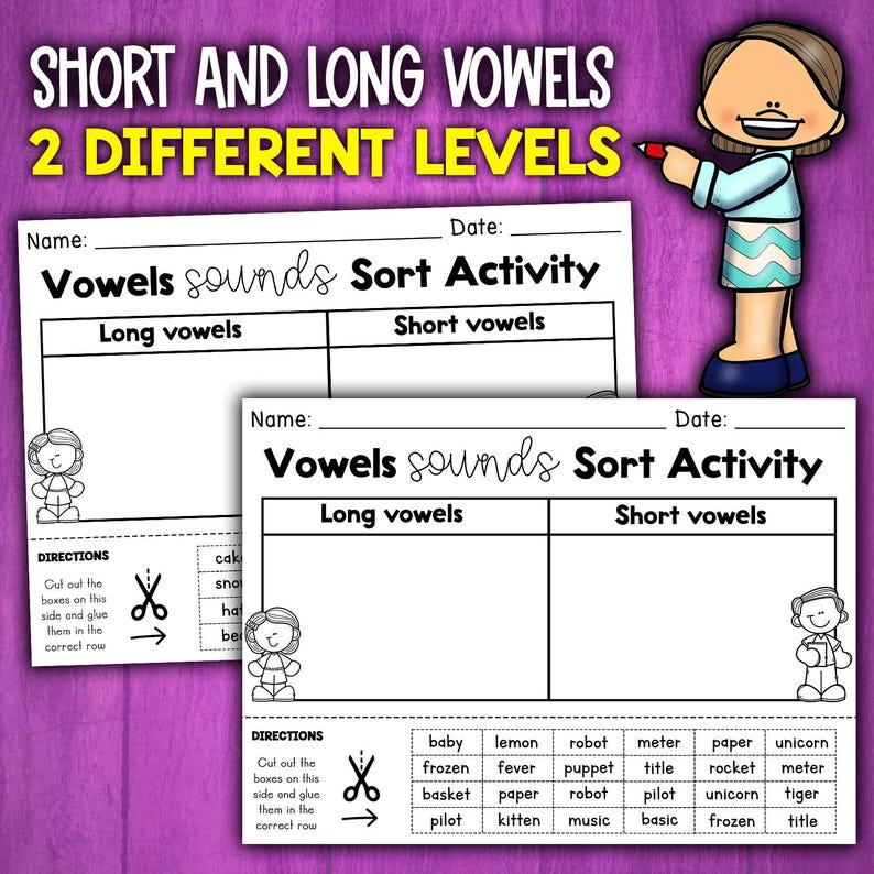 Short and Long Vowels Sounds Sort Worksheets Activity | Phonemics ...
