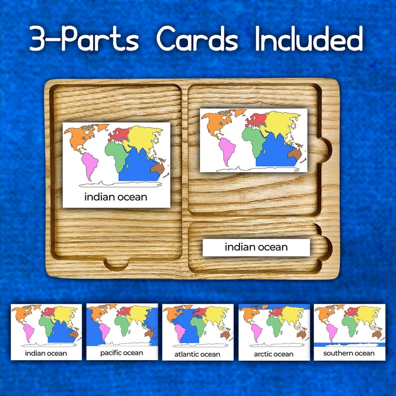 Oceans of the World Oceans Montessori 3-part Cards 5 Oceans Flashcards ...