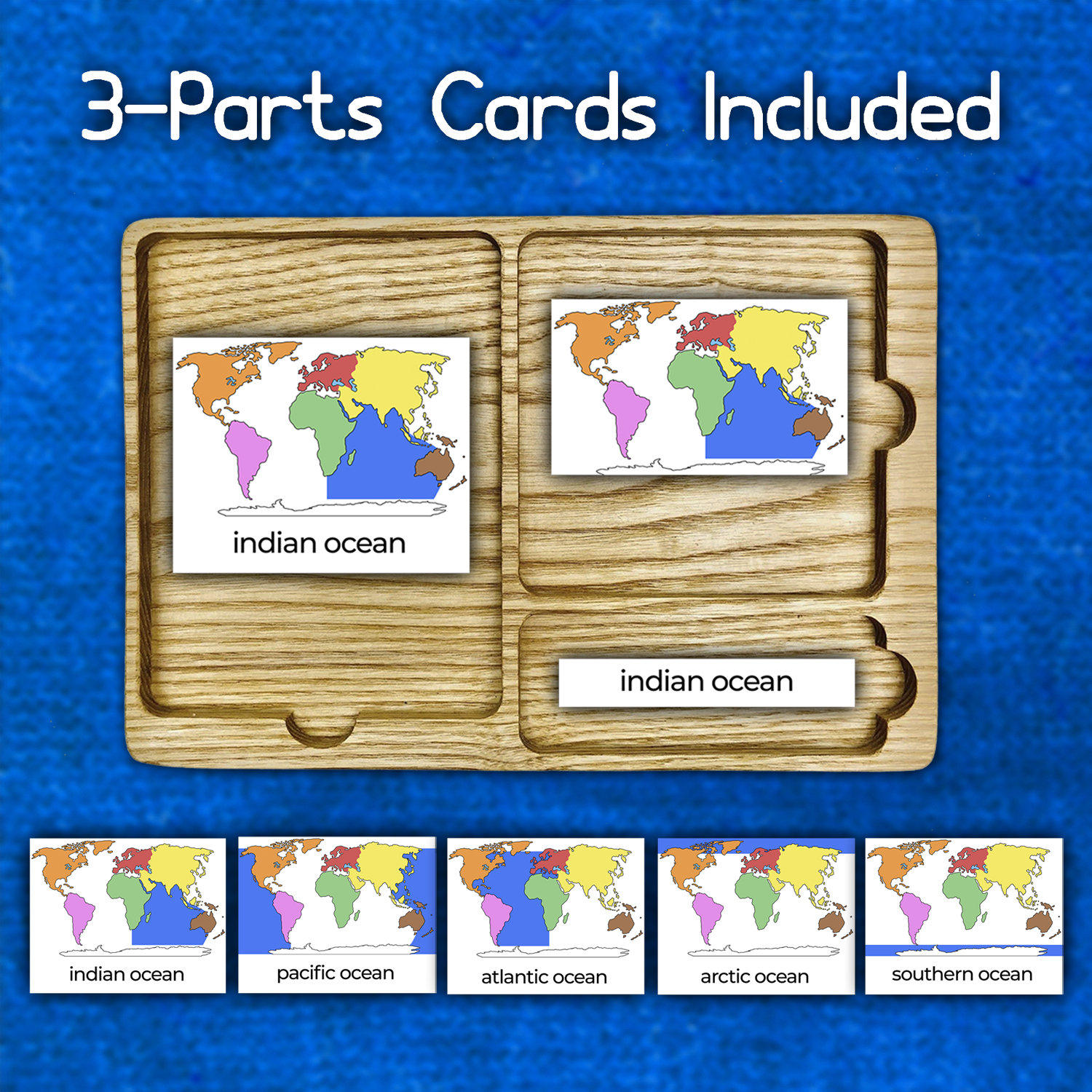 Oceans of the World Oceans Montessori 3-part Cards 5 Oceans Flashcards ...