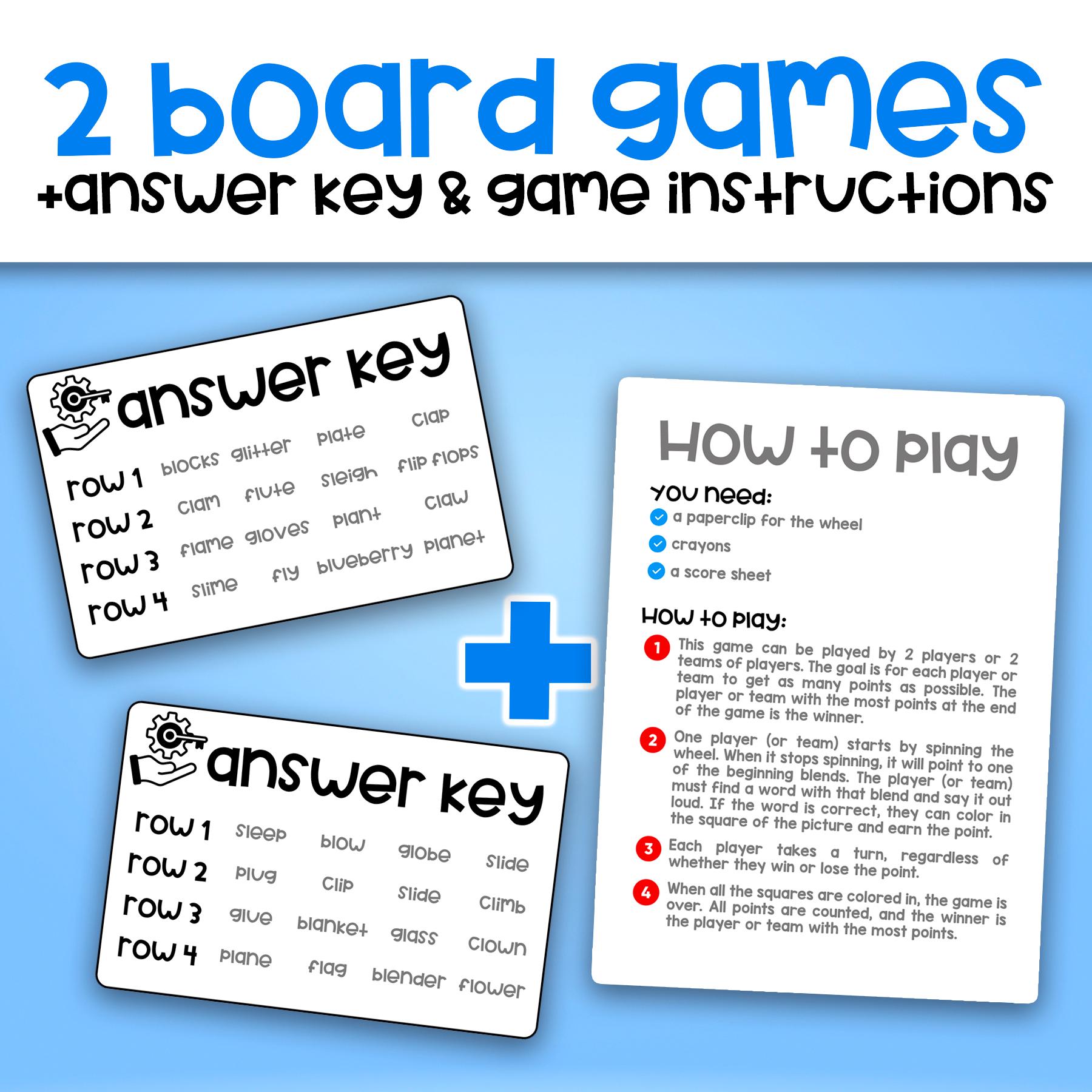 Beginning Blends Board Games Reading and Phonics Homeschooling Reading ...