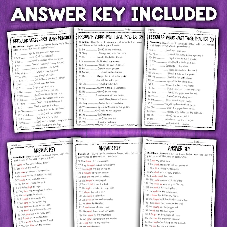 Irregular Verbs Past Tense Worksheets Activity | Irregular Past Tense ...