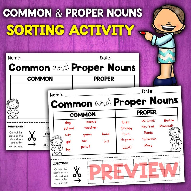 Common and Proper Nouns Sorting Activity | Nouns Worksheet - Etsy