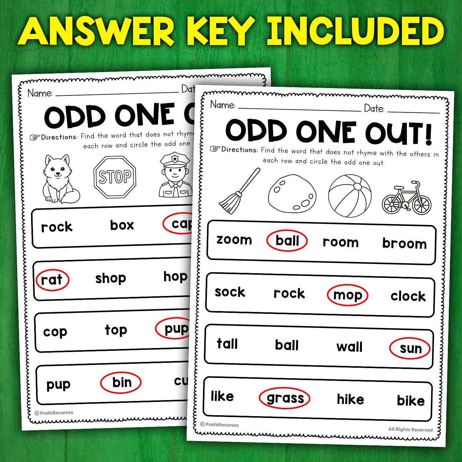 Rhyming Words Activity | Odd One Out Worksheet | Rhyme Words Centers - Etsy