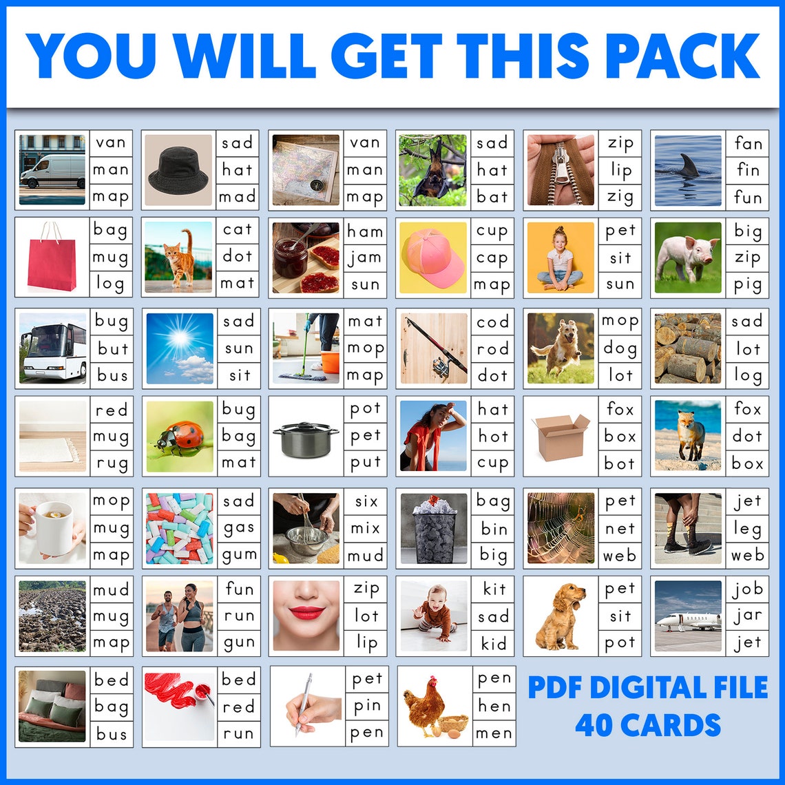 CVC Words Clip Cards CVC Words Task Cards CVC Words Activity Prek and ...