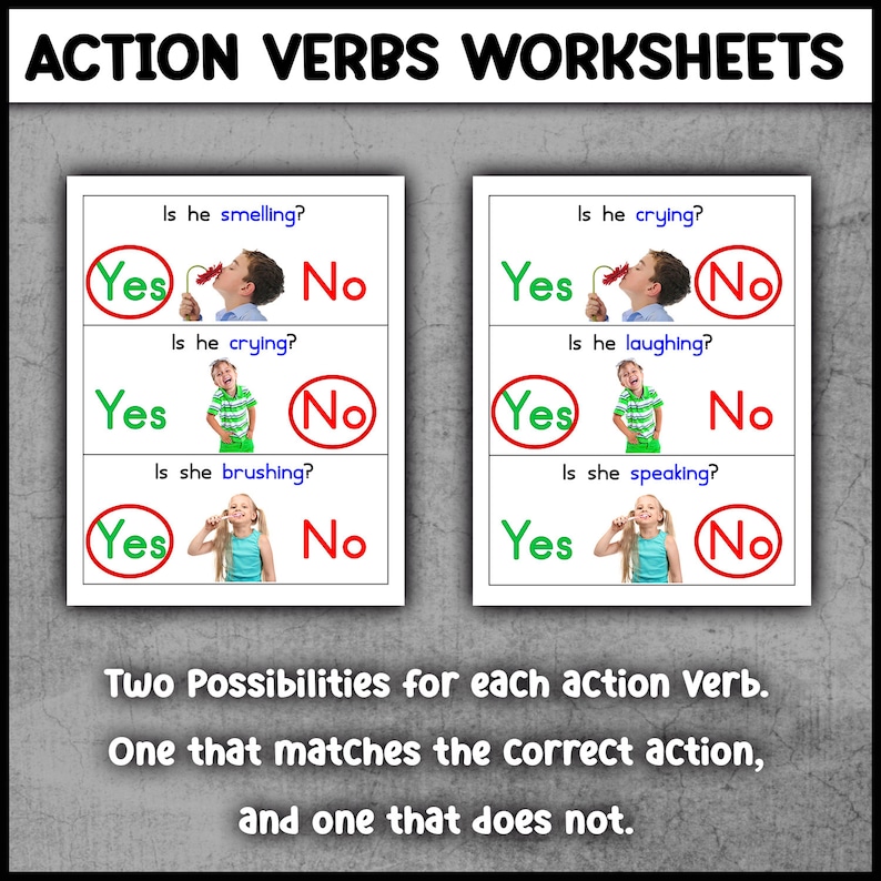 Action Verbs Worksheets Activities | Picture Cards for Autism | Special ...