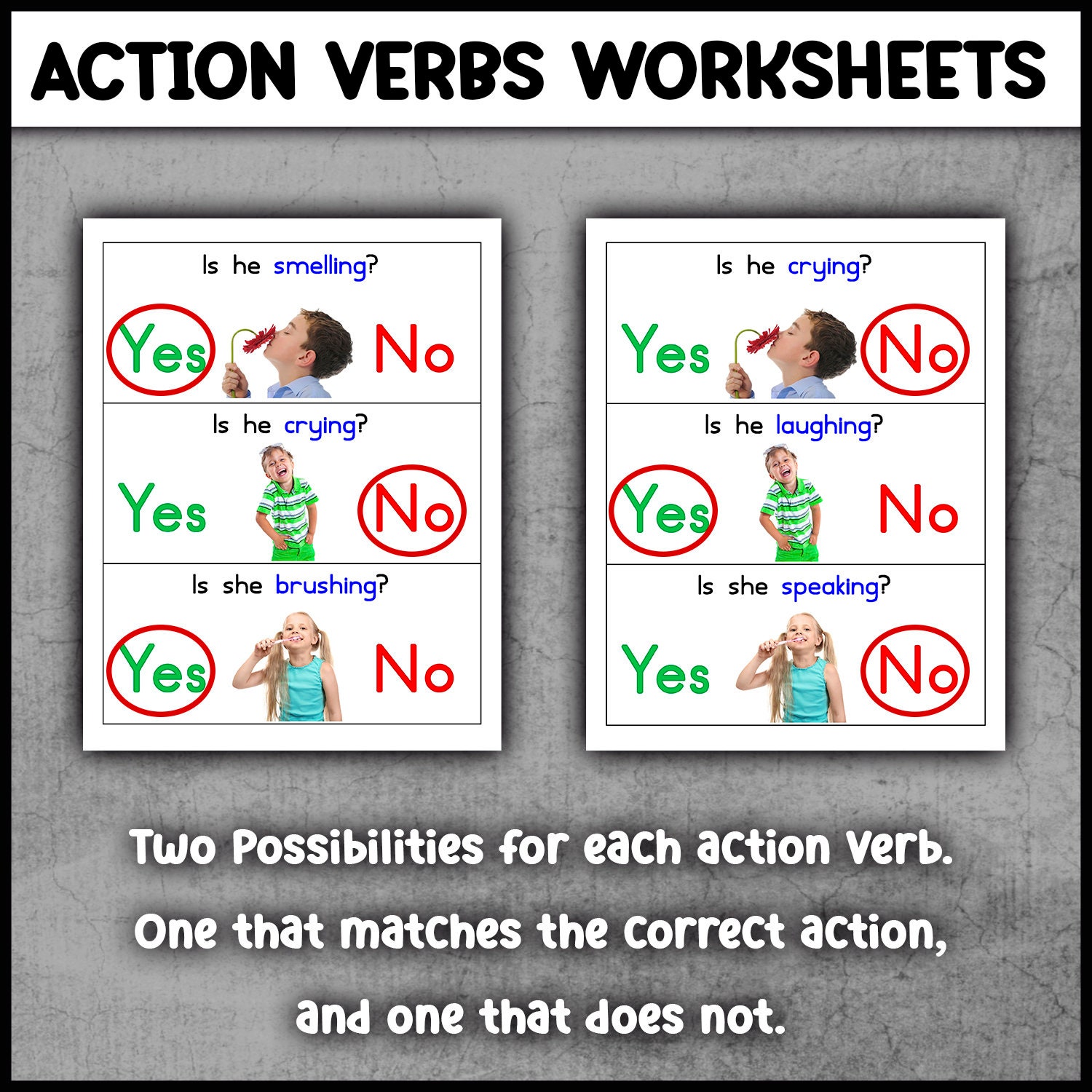 Action Verbs Worksheets Activities | Picture Cards for Autism | Special ...
