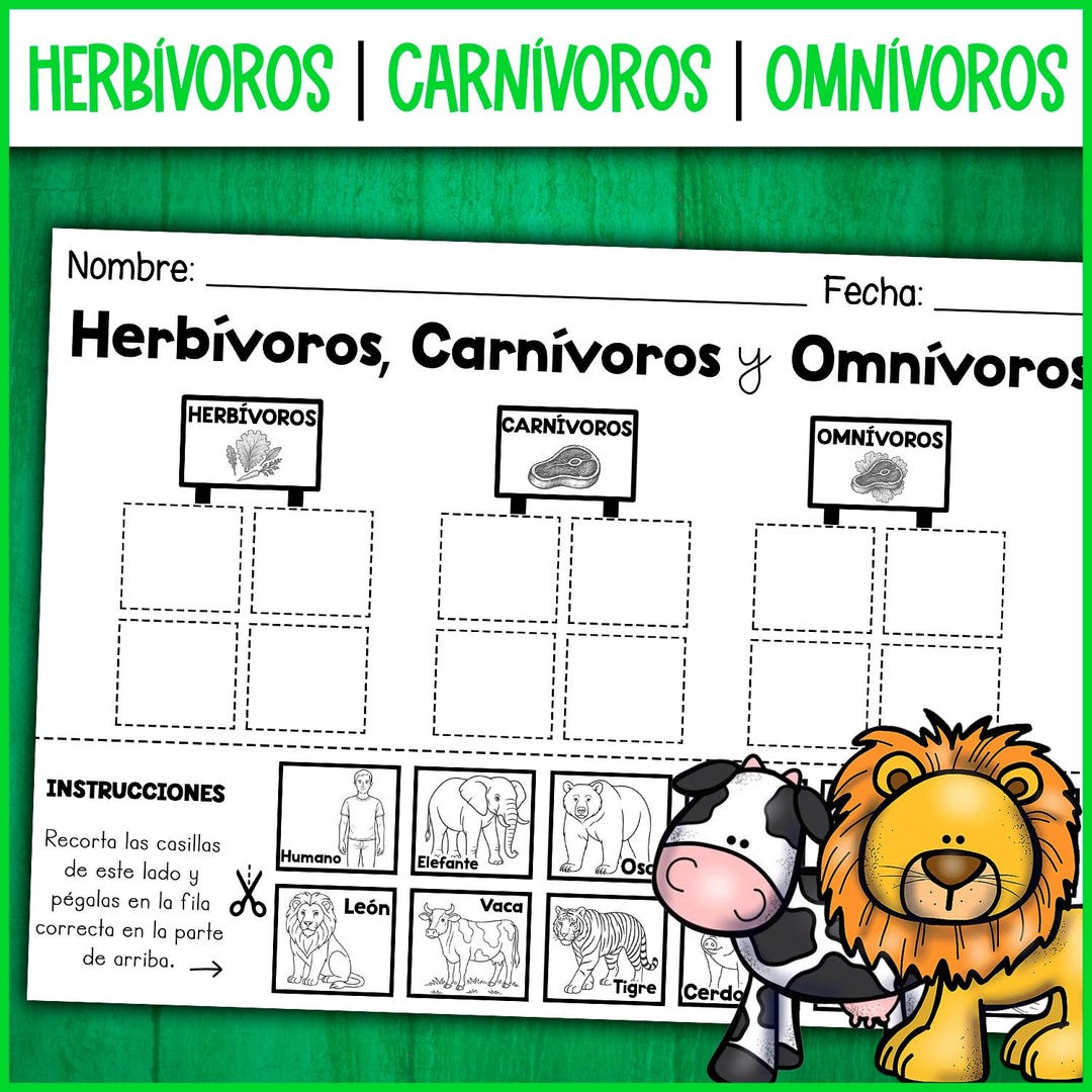 Herbivorous, Carnivorous, and Omnivorous Animals Activity | Spanish ...