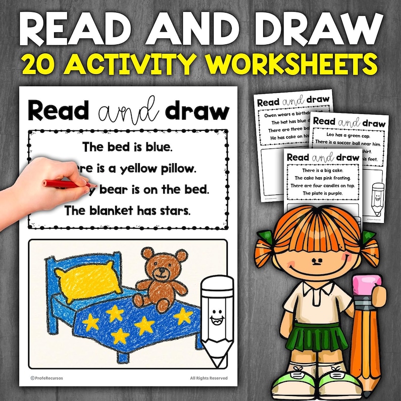 Read and Draw Worksheets | Kindergarten Reading Comprehension - Etsy ...