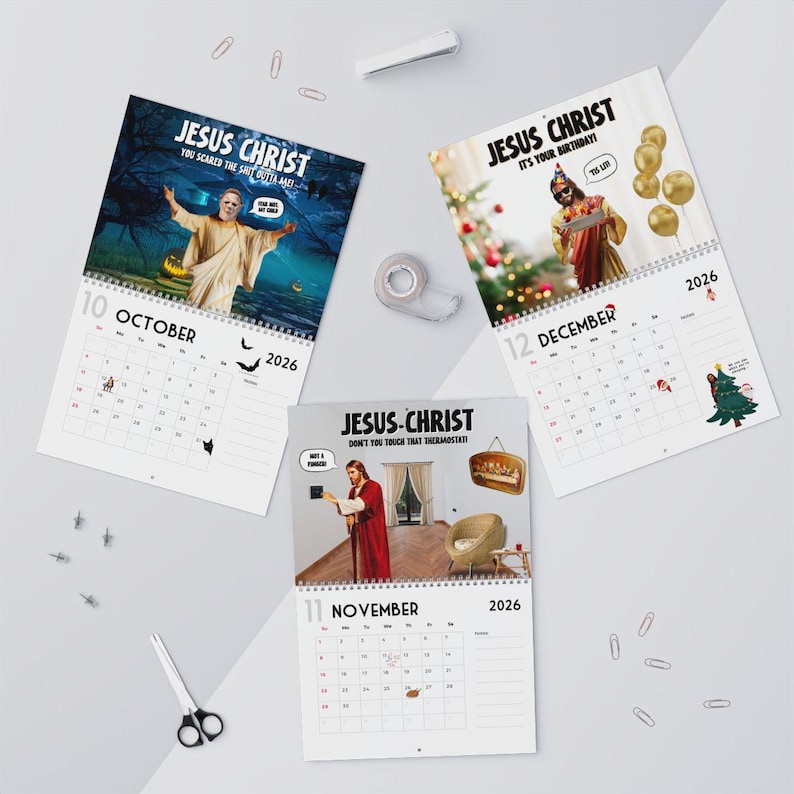 Funny Jesus Christ 2026 Satire Calendar | Wall Humor Gift | White ...