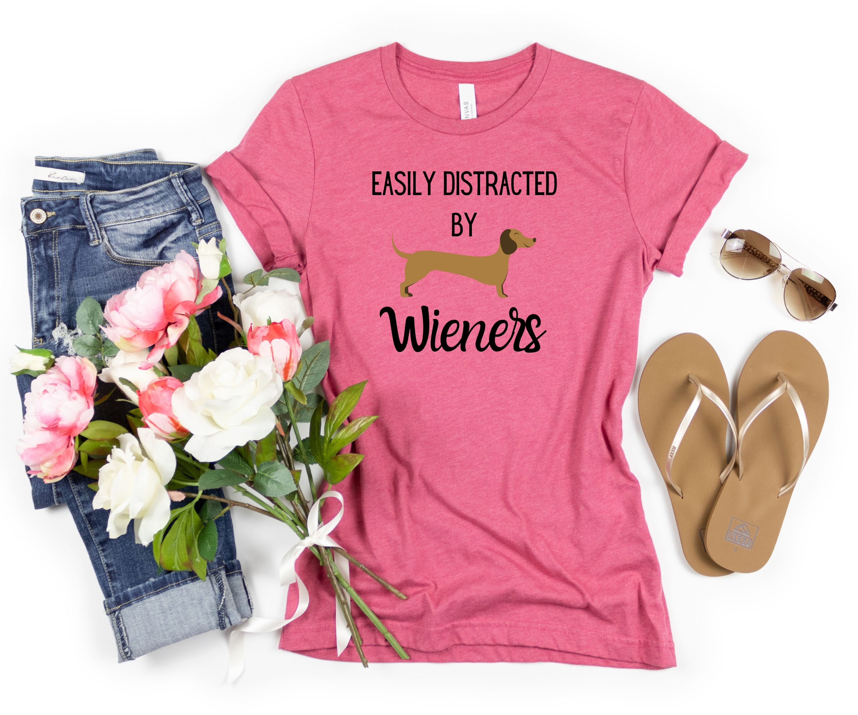 Easily Distracted by Wieners Short Sleeve Tee, Wiener Dog Shirt, Wiener ...