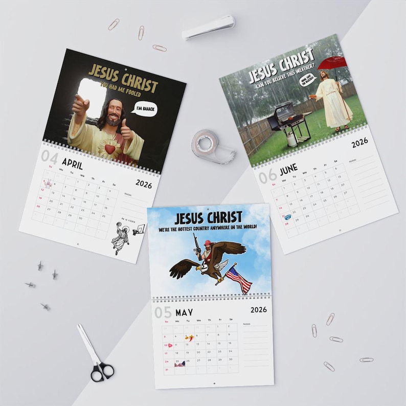 Funny Jesus Christ 2026 Satire Calendar | Wall Humor Gift | White ...