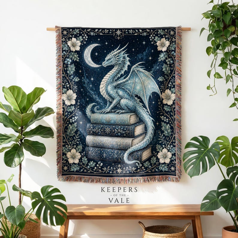 Frosted Blue Dragon Reader Woven Wall Hanging | Winter Floral Books ...