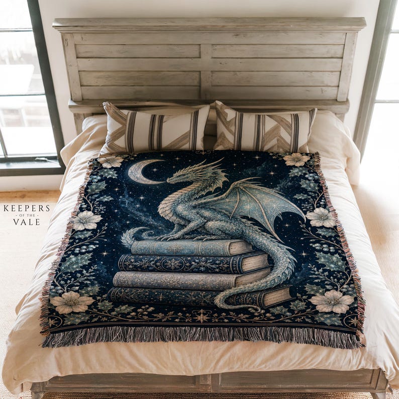 Frosted Blue Dragon Reader Woven Wall Hanging | Winter Floral Books ...