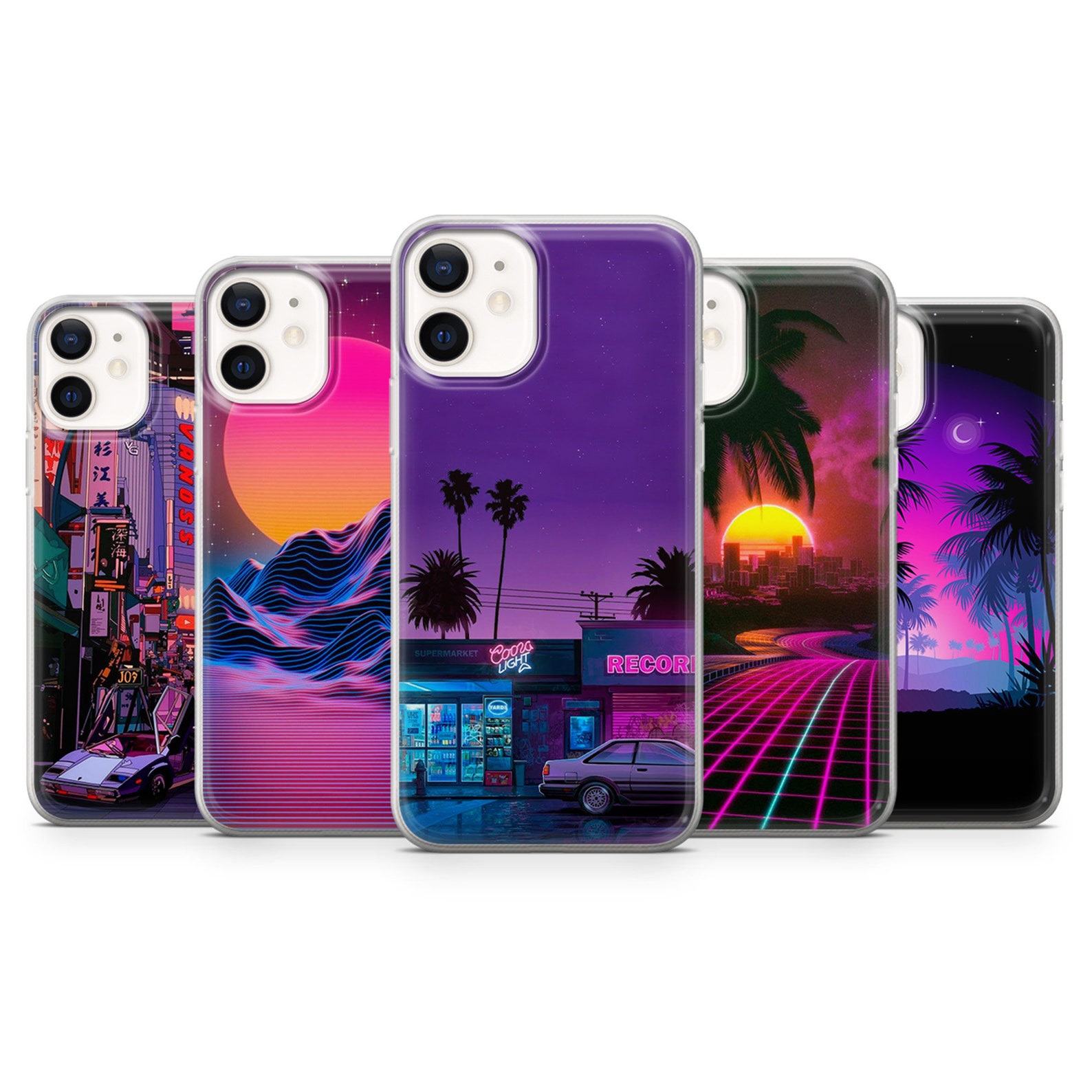 Vaporwave Phone Case Synthwave Aesthetic Cover for iPhone 15, 14, 13 12 ...
