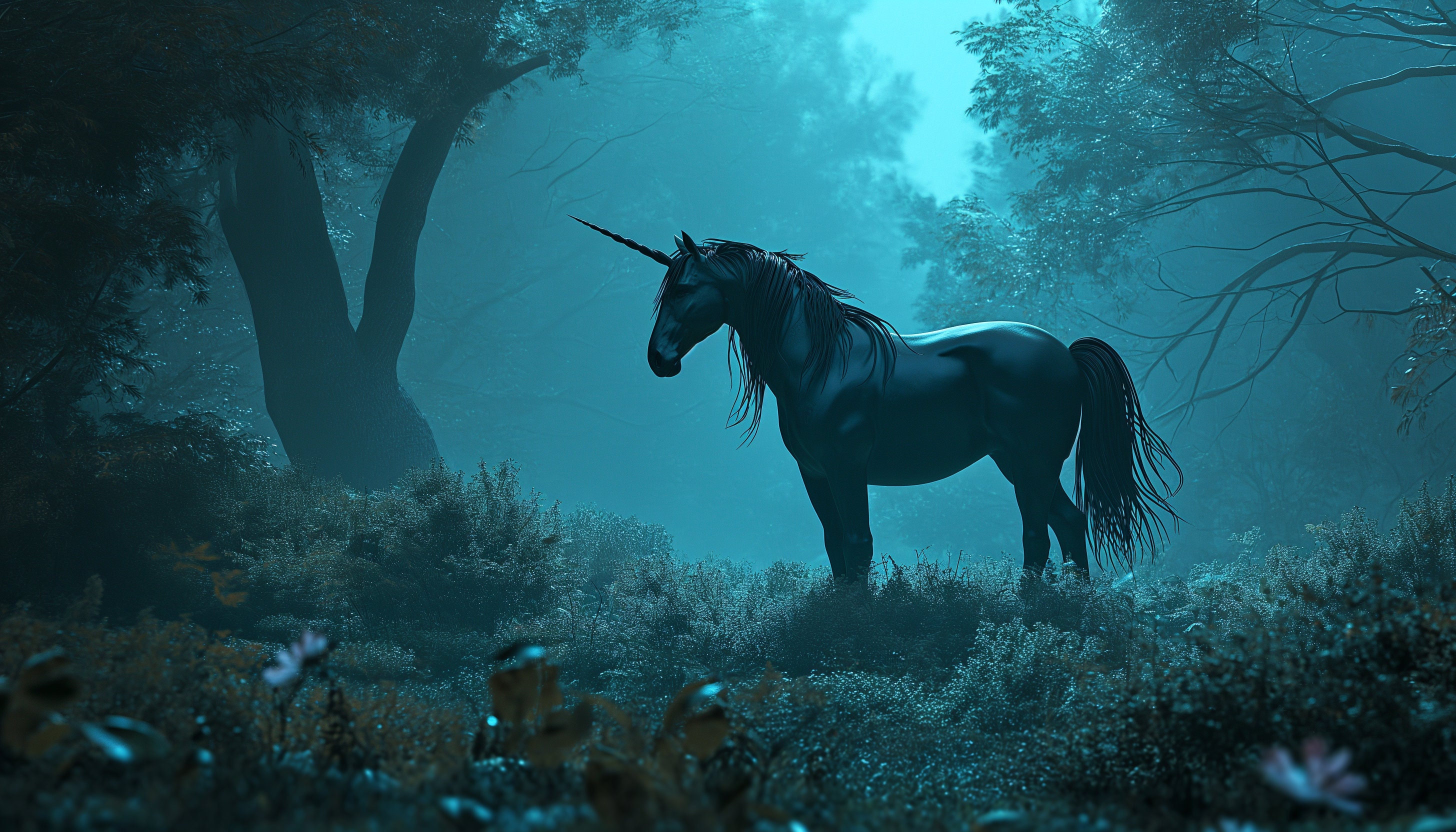 Mystical Black Unicorn Snowscape - Enchanted Art Print - Etsy