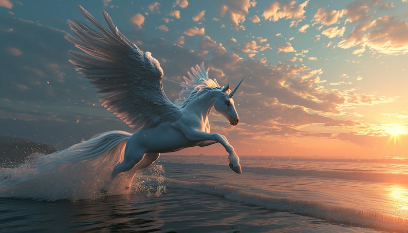 Twilight Flight of the Pegasus Serene Coastal Art Print - Etsy