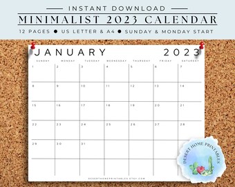 2023 Calendar, 2023 Monthly Calendar, Landscape, Printable Calendar ...