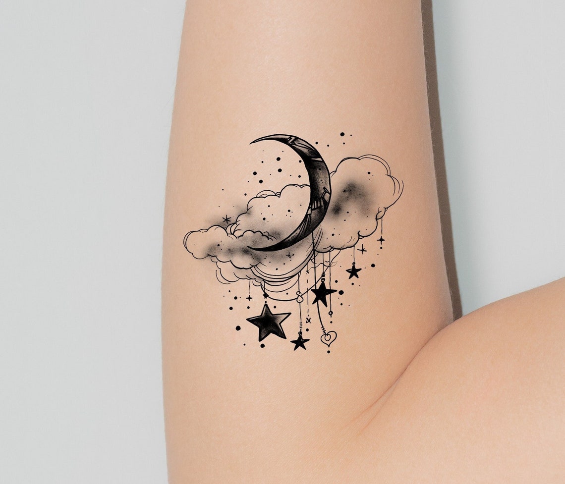 Tattoo Design Moon and Stars Printable Art - Etsy