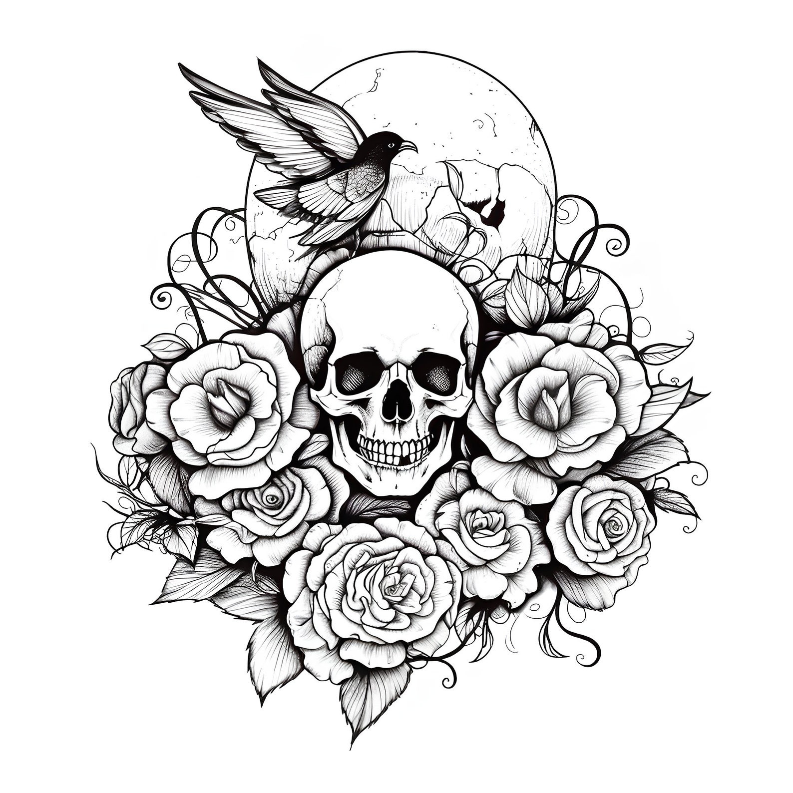 Tattoo Design Skull and Roses Printable Art - Etsy