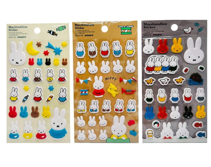 Miffy Puffy Marshmallow 3 Types Deco Stickers / Miffy Stationery, Miffy Sticker, Made in Japan ...
