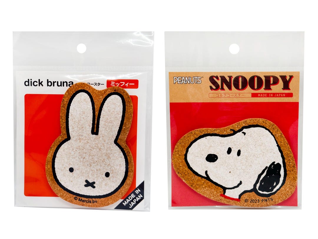 Miffy Face & Snoopy Peanuts Cork Coaster | Made in Japan - Etsy