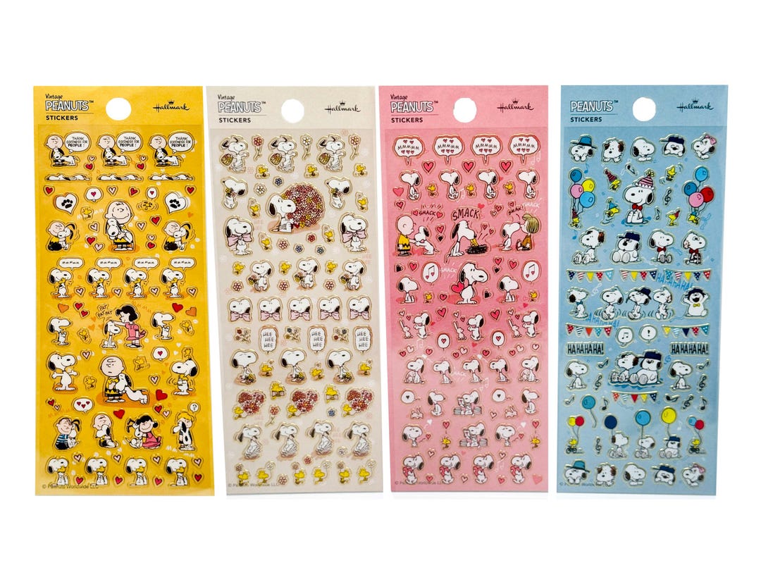 Vintage Snoopy Peanuts Stickers: Hallmark Gold Border, Japanese Import ...