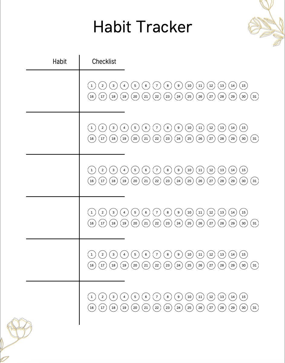 Monthly Habit Tracker With Checklist and 6 Habits - Etsy