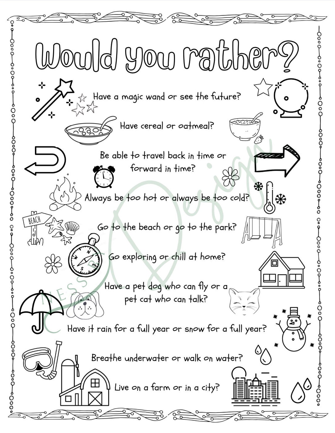 Would You Rather Coloring Page for Kids and Back to School - Etsy Canada