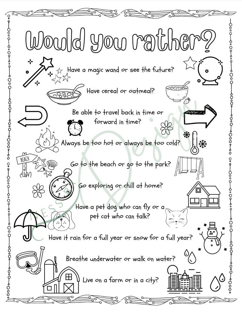 Would You Rather? Coloring Page for Kids and Back to School - Etsy ...
