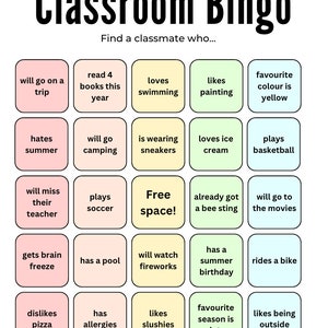 End-of-year School Bingo: Summer Break Edition Find a Classmate - Etsy
