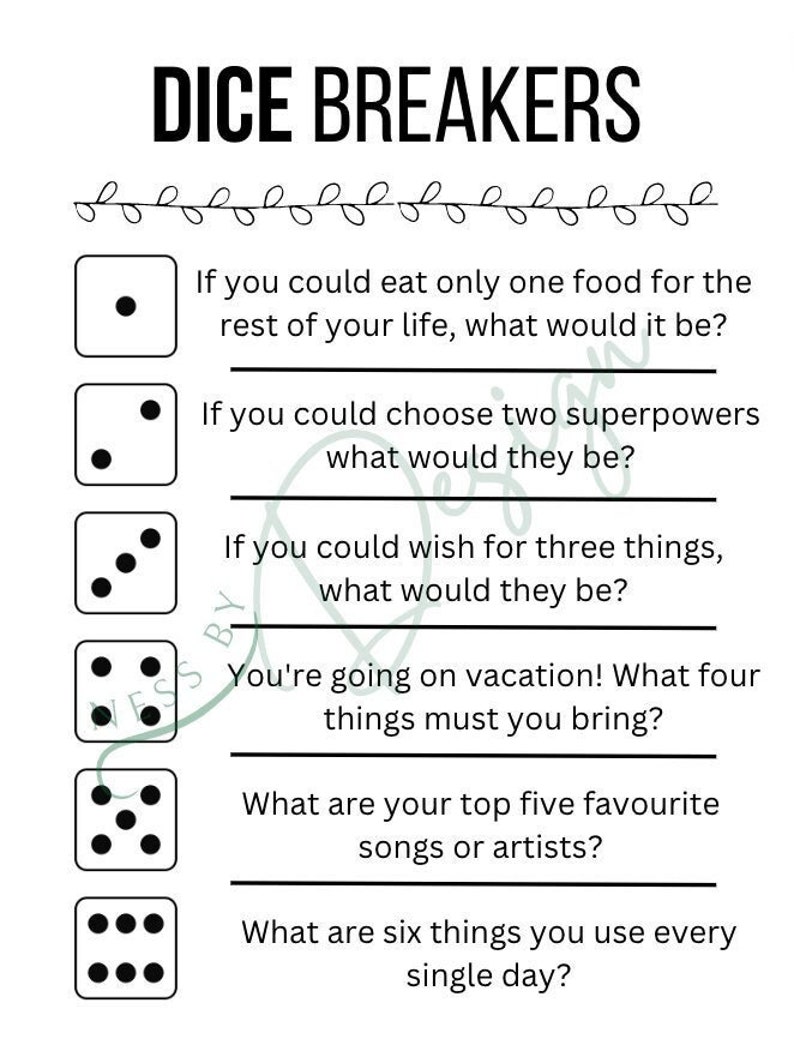 Fun Dice Icebreaker Activity - Customizable - Etsy Canada Fun Dice Icebreaker Activity - Customizable - Etsy Canada