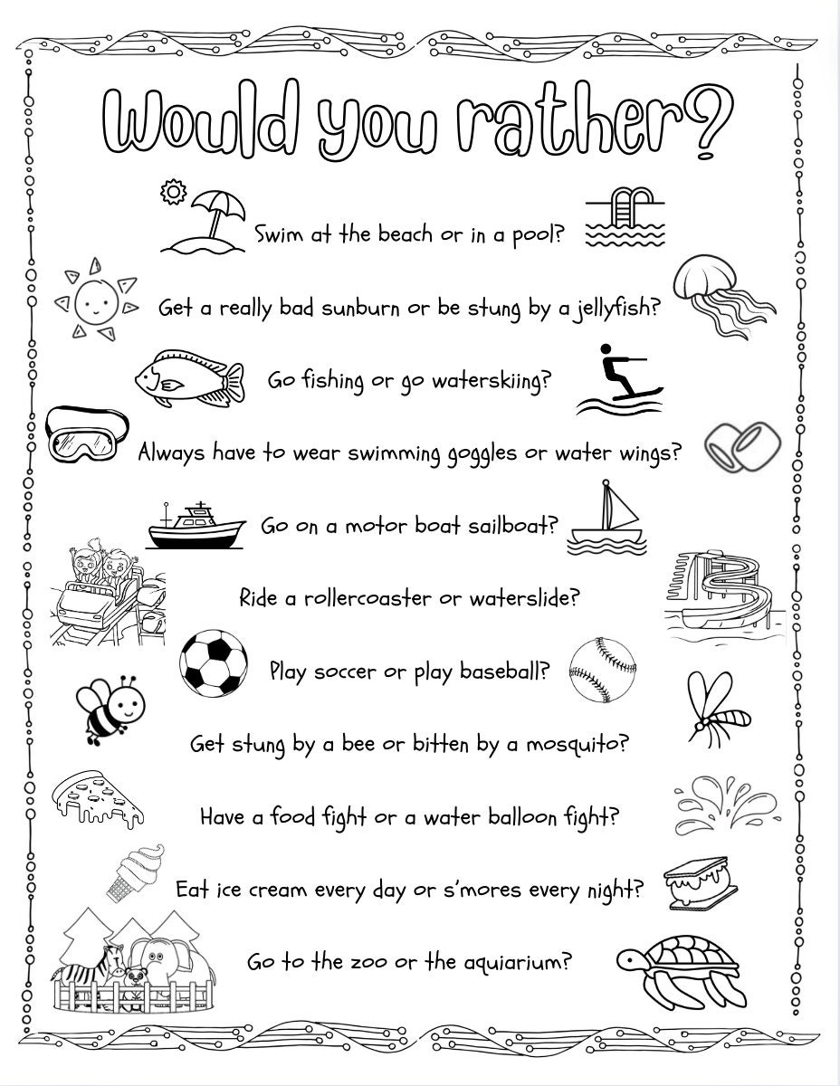 Would You Rather? Summer Break Colouring Pages for End of the School ...