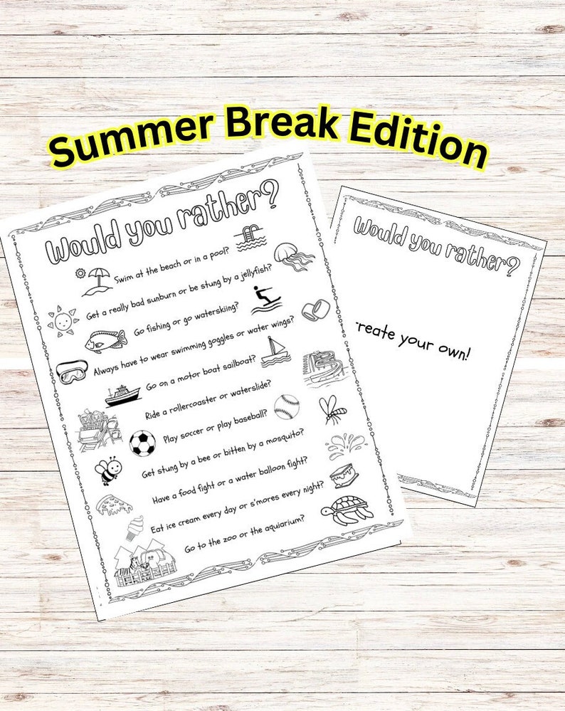 Would You Rather? Summer Break Colouring Pages for End of the School ...