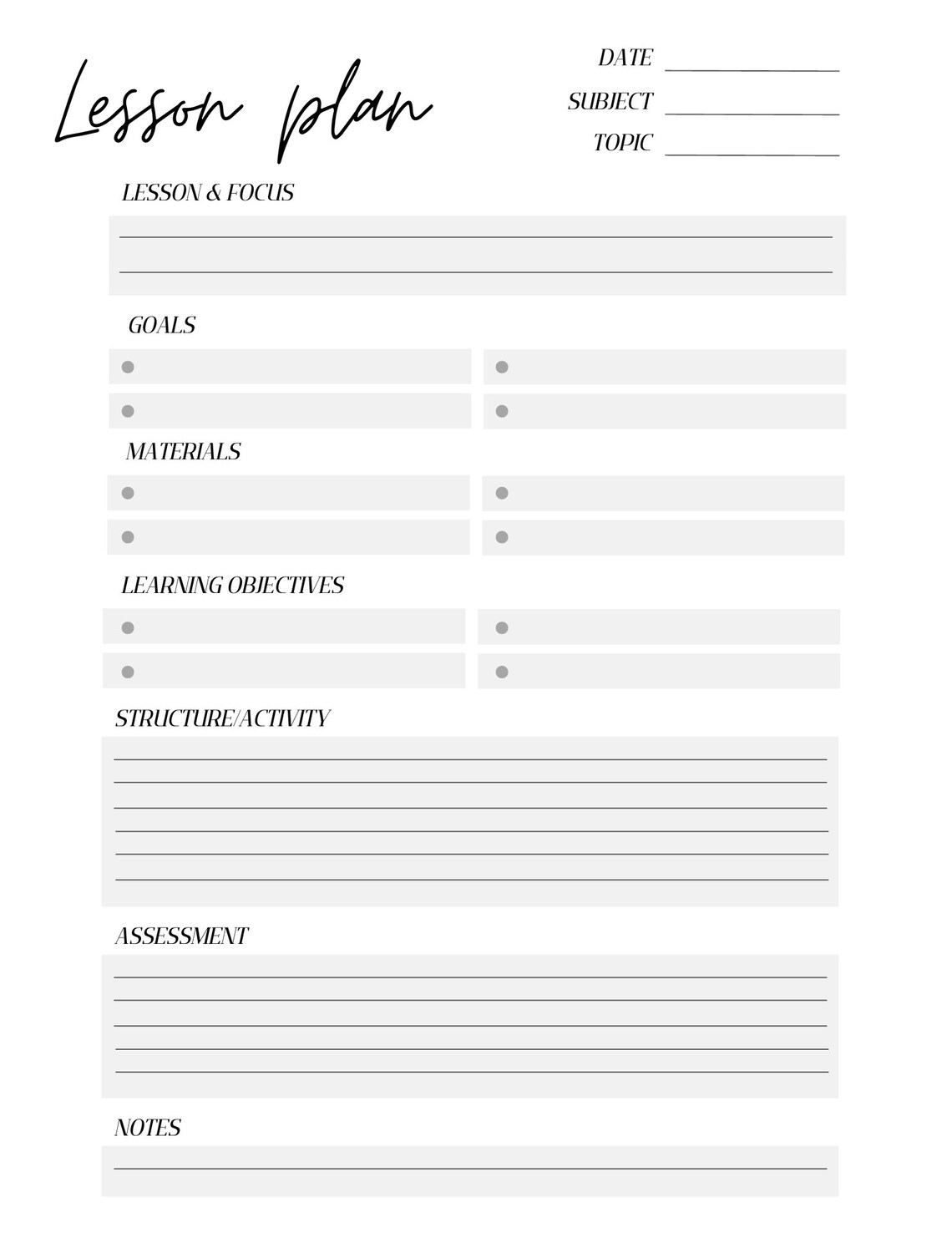 Printable Lesson Plan Resource for Teachers - Etsy